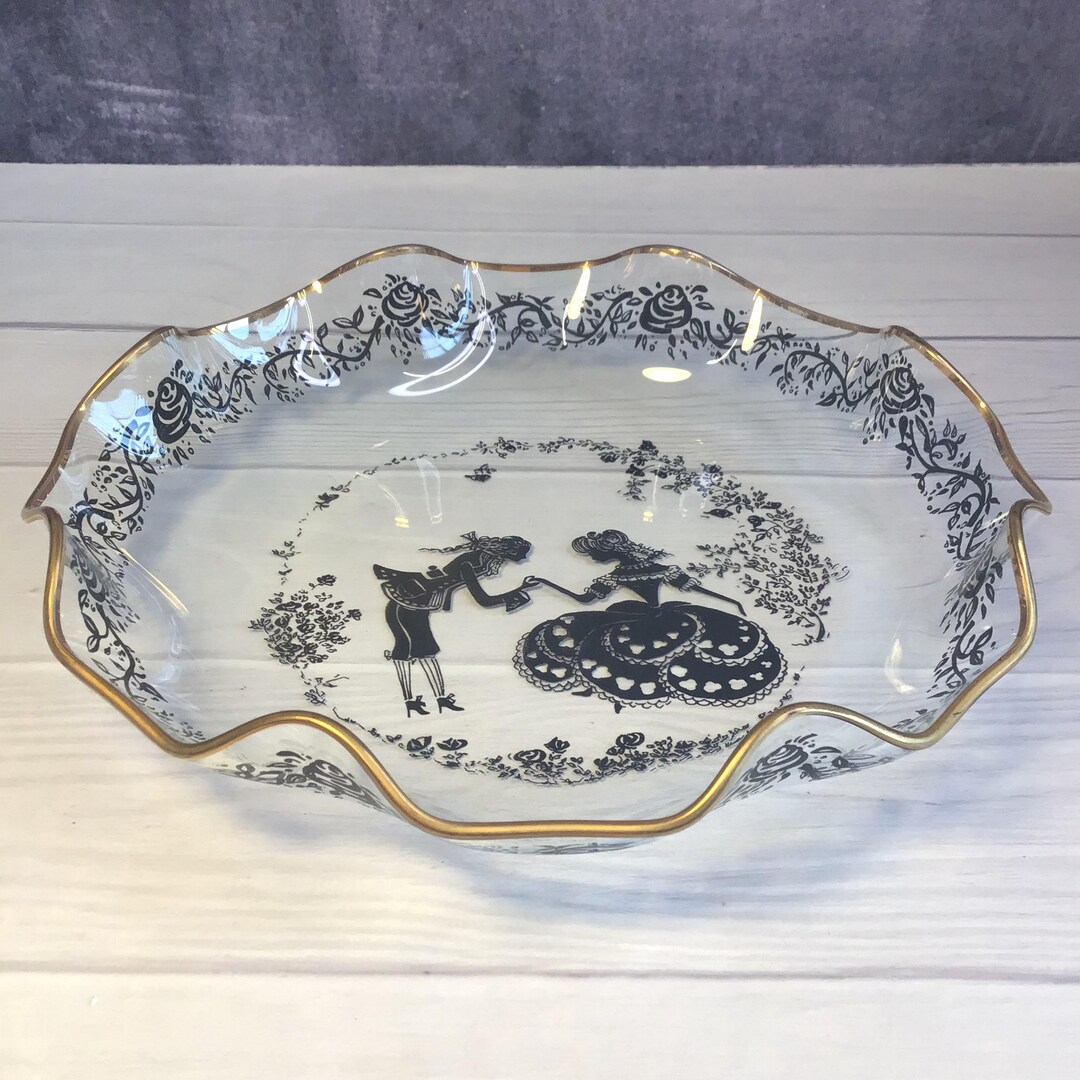 Vintage Mid Century Chance Glass Dish With Romantic Couple Silhouette ...