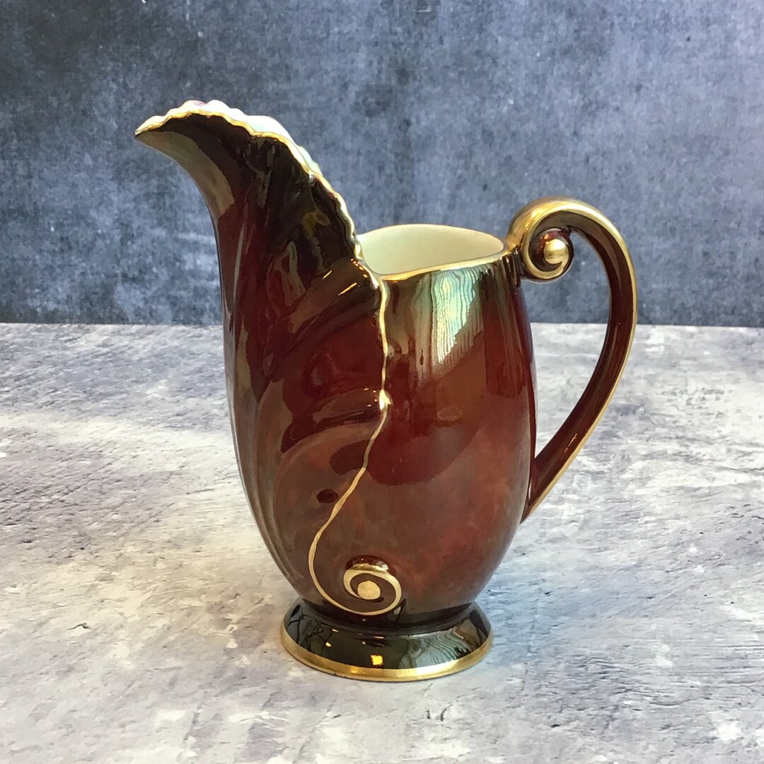 Vintage Carlton Ware Rouge Royale Creamer, Ruby Lustre and Gold Shell ...