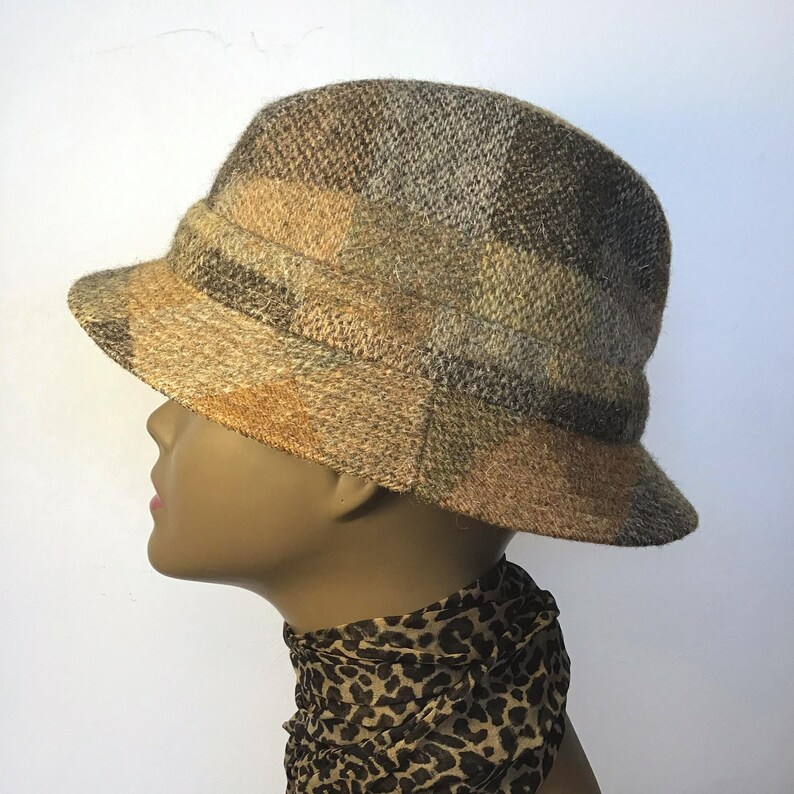 Vintage Mybro Checkmate Trilby Hat - British Made 100% Wool Brown Plaid ...
