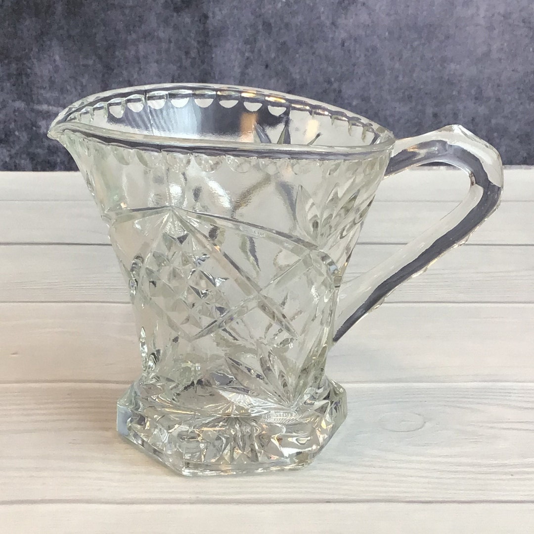 Vintage Cut Glass Creamer / Milk Jug With Hexagonal Base and Wide Mouth ...