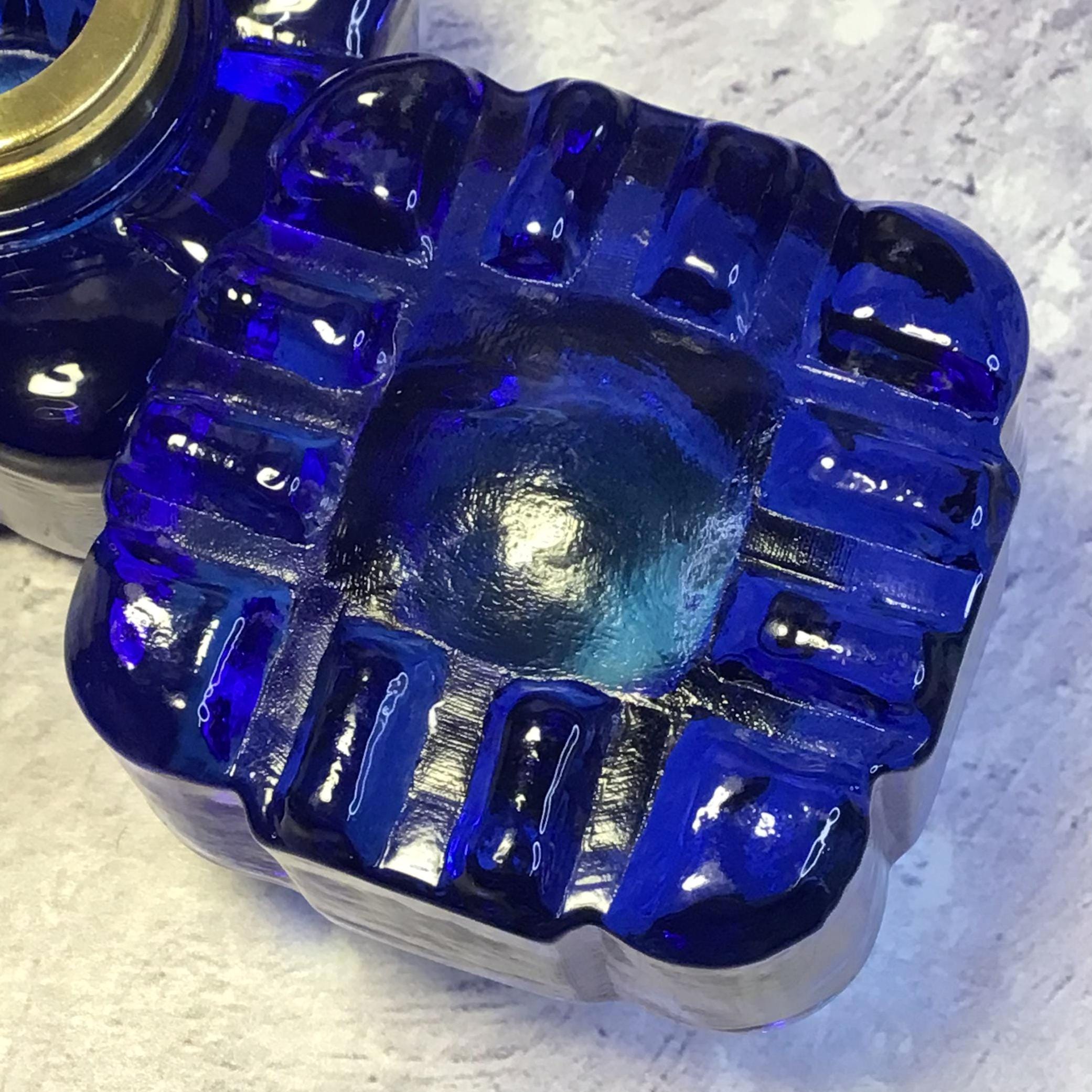 Pair of Antique Cobalt Blue Glass Ink Well Jars With Brass Collar ...