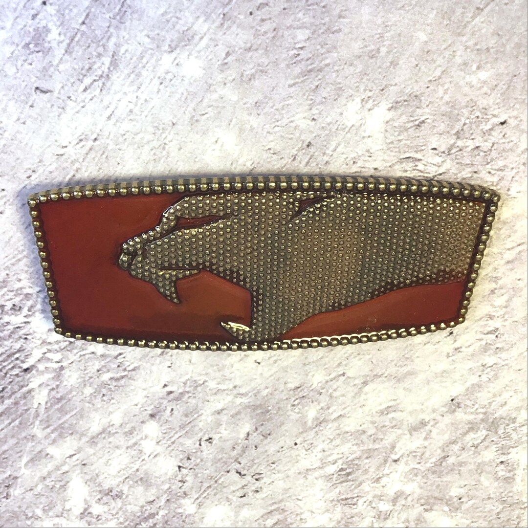 Large Vintage Jaguar or Cougar Belt Buckle - Bronze Metal and Rust Red ...