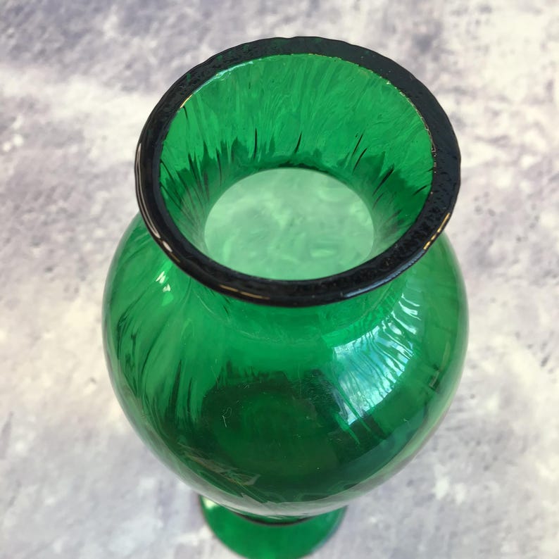 Vintage Mid Century Stemmed Emerald Green Glass Bud St Vase With Clear ...
