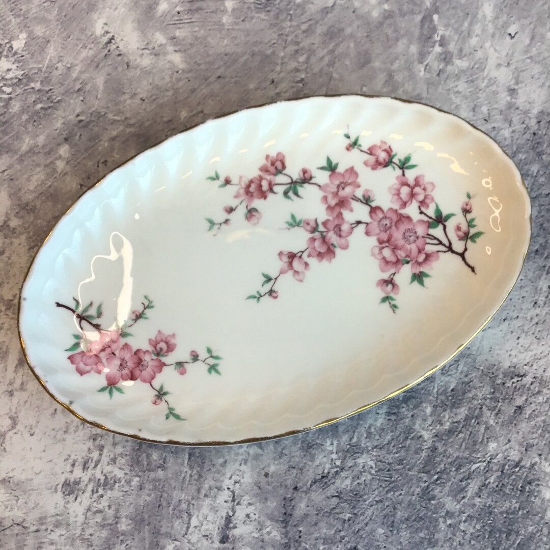 Vintage Minton Porcelain Oval Plate / Dish - Pink Cherry Blossom ...