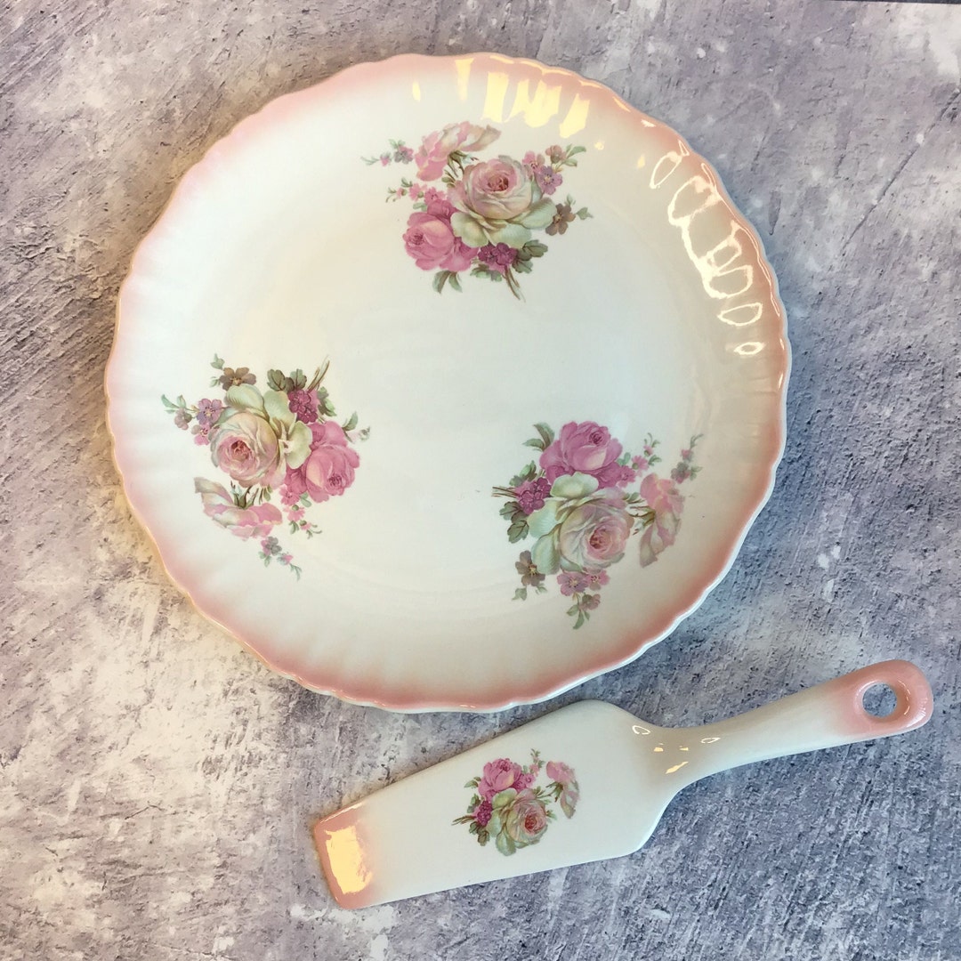 Vintage James Kent China 10.5 Inch Pink Roses Cake Plate With Matching ...