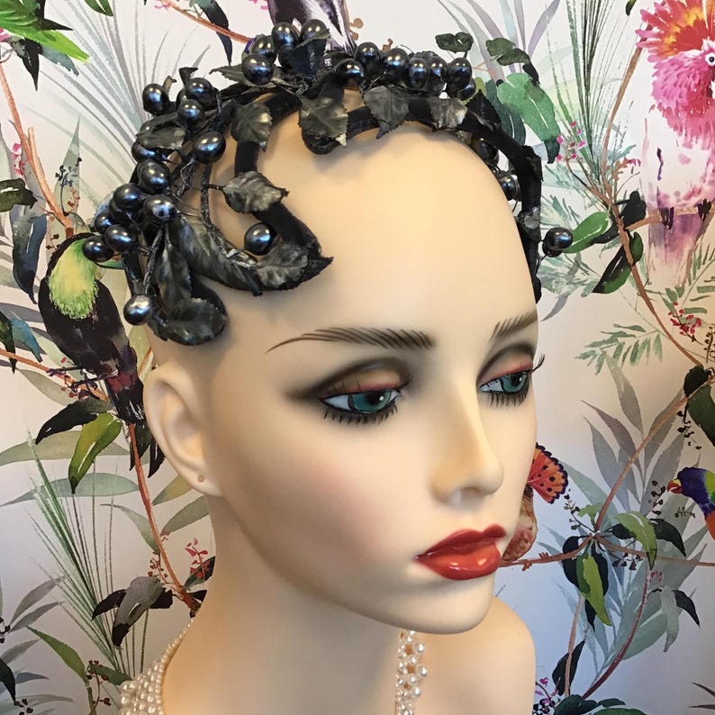 Vintage 1940s/50s Coquette Cocktail Hat Dark Silver Grey Velvet With ...