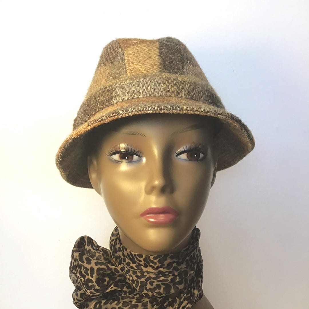 Vintage Mybro Checkmate Trilby Hat - British Made 100% Wool Brown Plaid ...