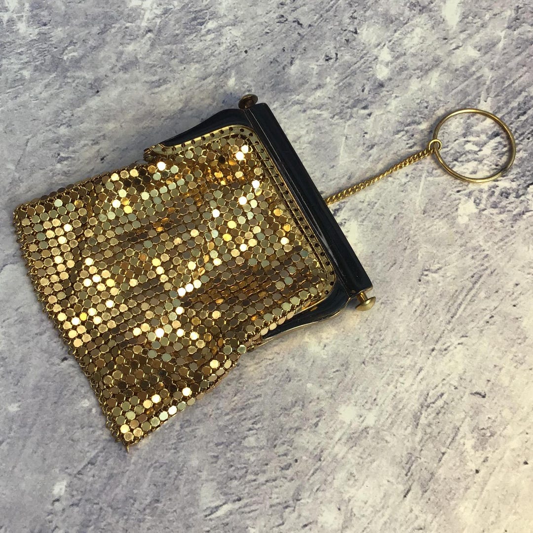 Beautiful Little Antique Gold Chainmail Mesh Coin Purse With Black ...