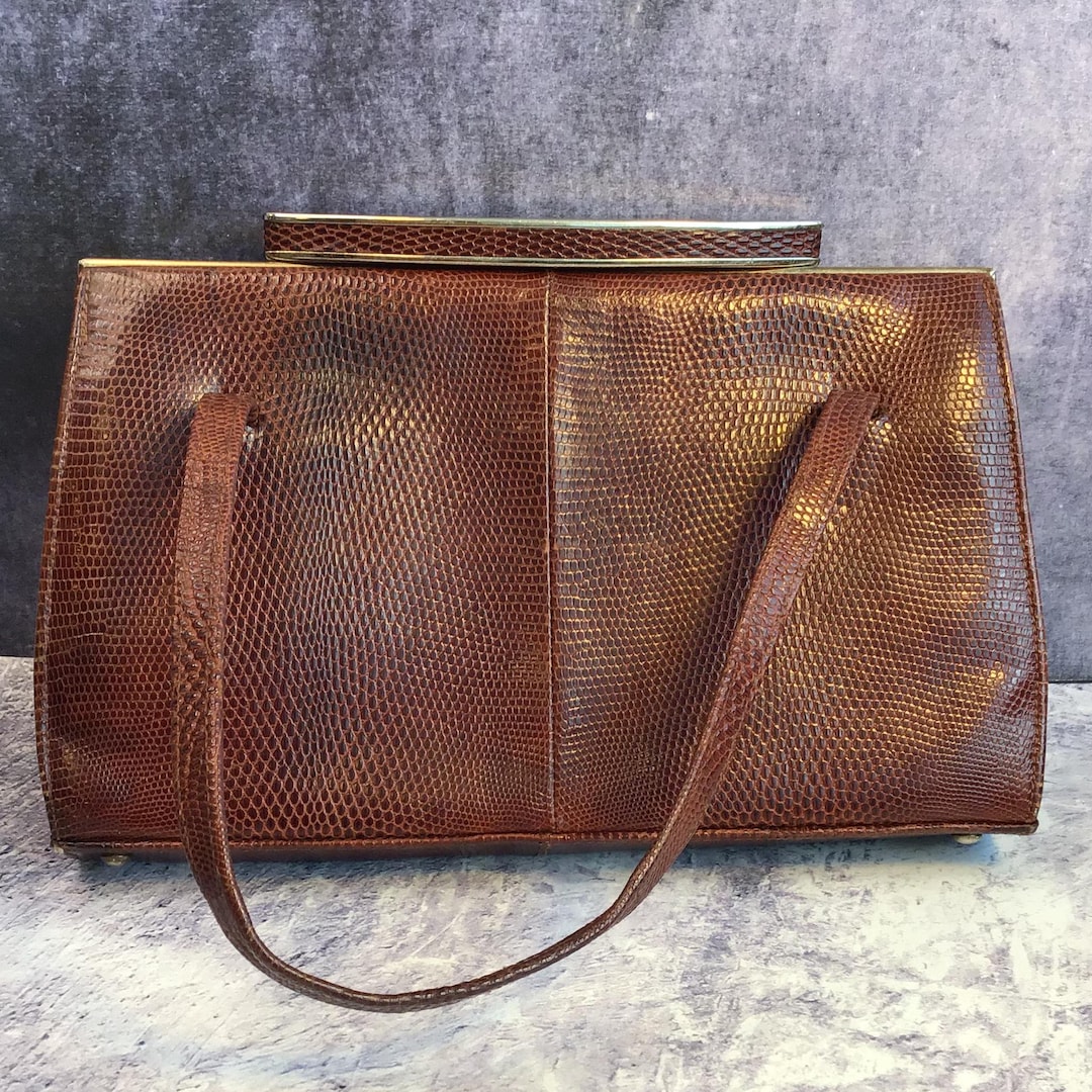 Vintage Marquessa Brown Mock Snakeskin Leather Handbag With Tan ...