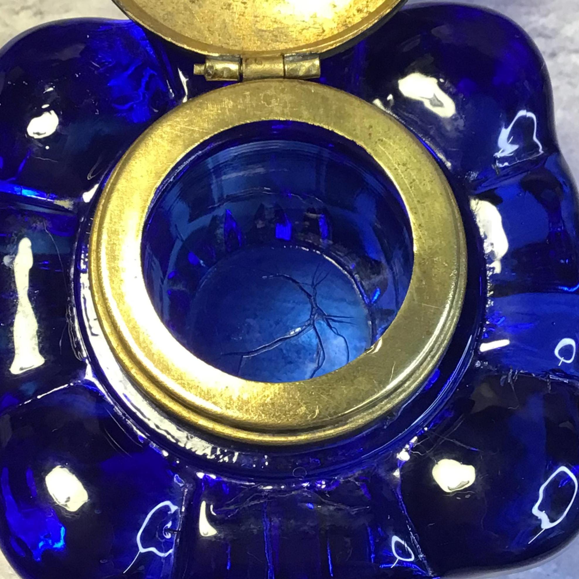 Pair of Antique Cobalt Blue Glass Ink Well Jars With Brass Collar ...