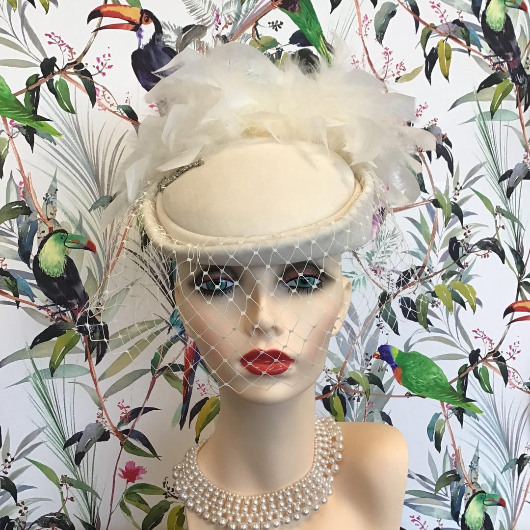 Vintage 1980s Mitzi Lorenz Cream or Ivory Velvet Hat With Diamante Trim ...