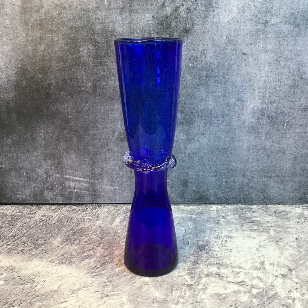 Vintage Cobalt Blue Art Glass Vase, Blue Glass Slender Waisted Stem ...