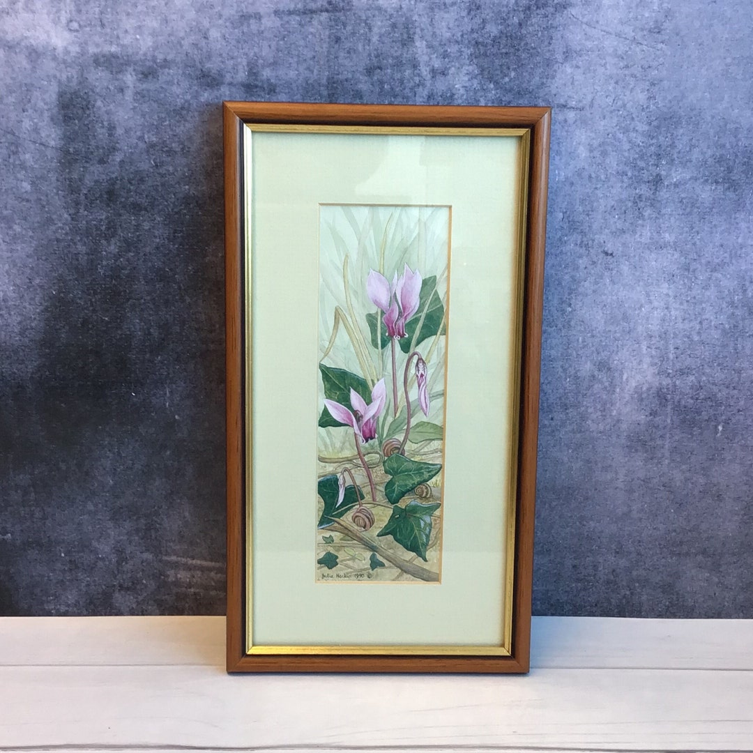 Vintage Julie Hockin Signed 1990 Framed Slim Line Print - Cyclamen and ...