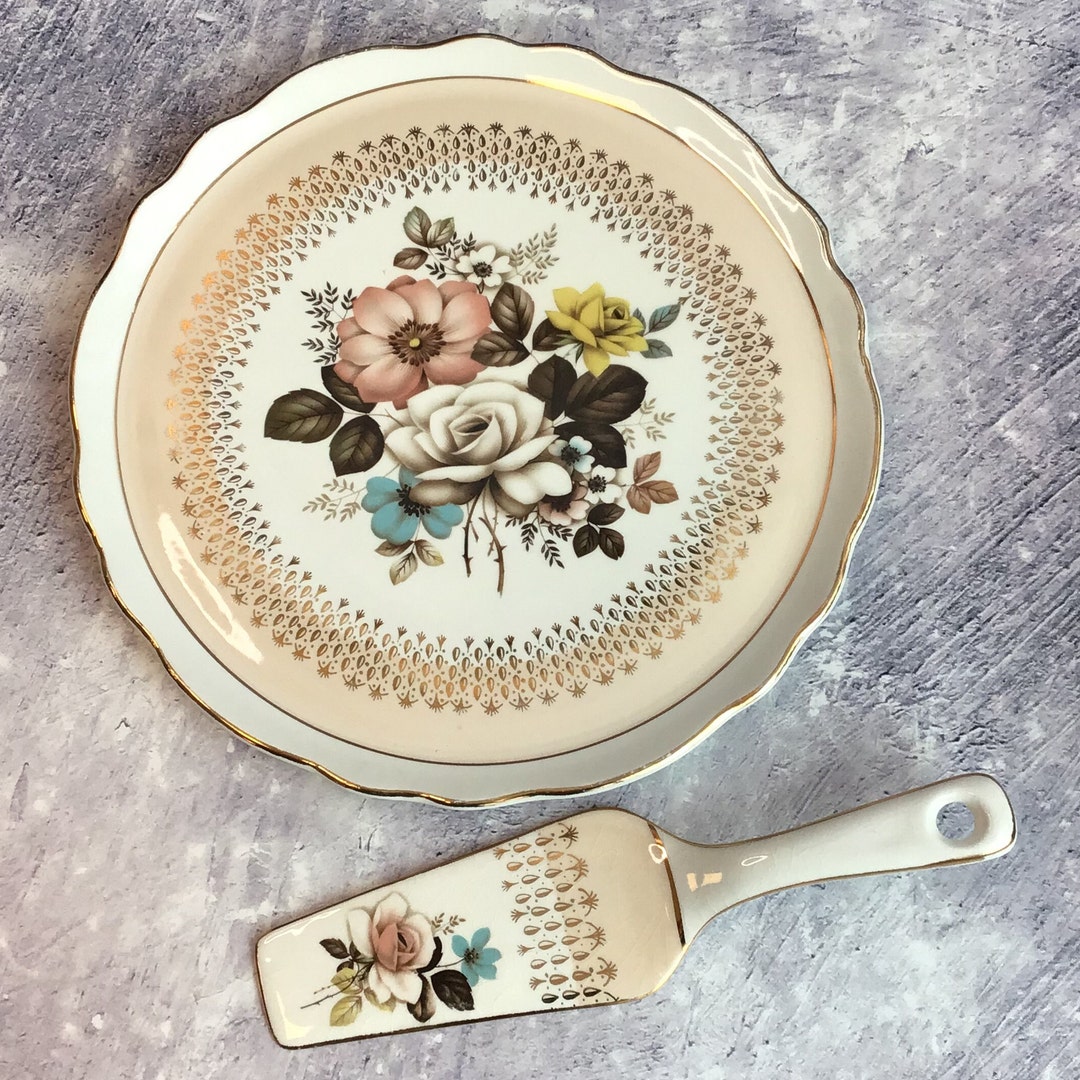Vintage James Kent Old Foley China Cake Plate With Cake Slice Server - Etsy