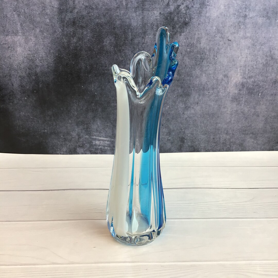 Vintage Mid Century Italian Art Glass Vase, Blue White and Clear ...