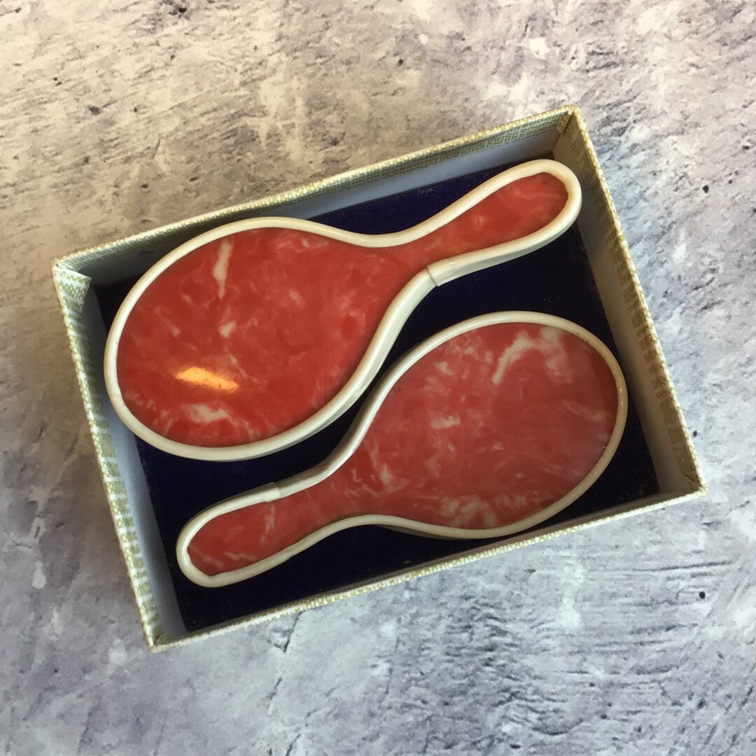 Vintage 1950s Dolls Plastic / Bakelite Hairbrush and Hand Mirror Boxed ...