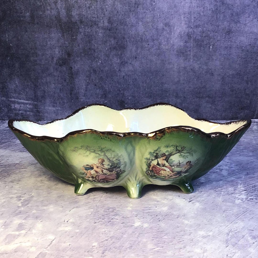 Vintage Staffordshire Pottery Planter: Green & Gold Regency Romance ...