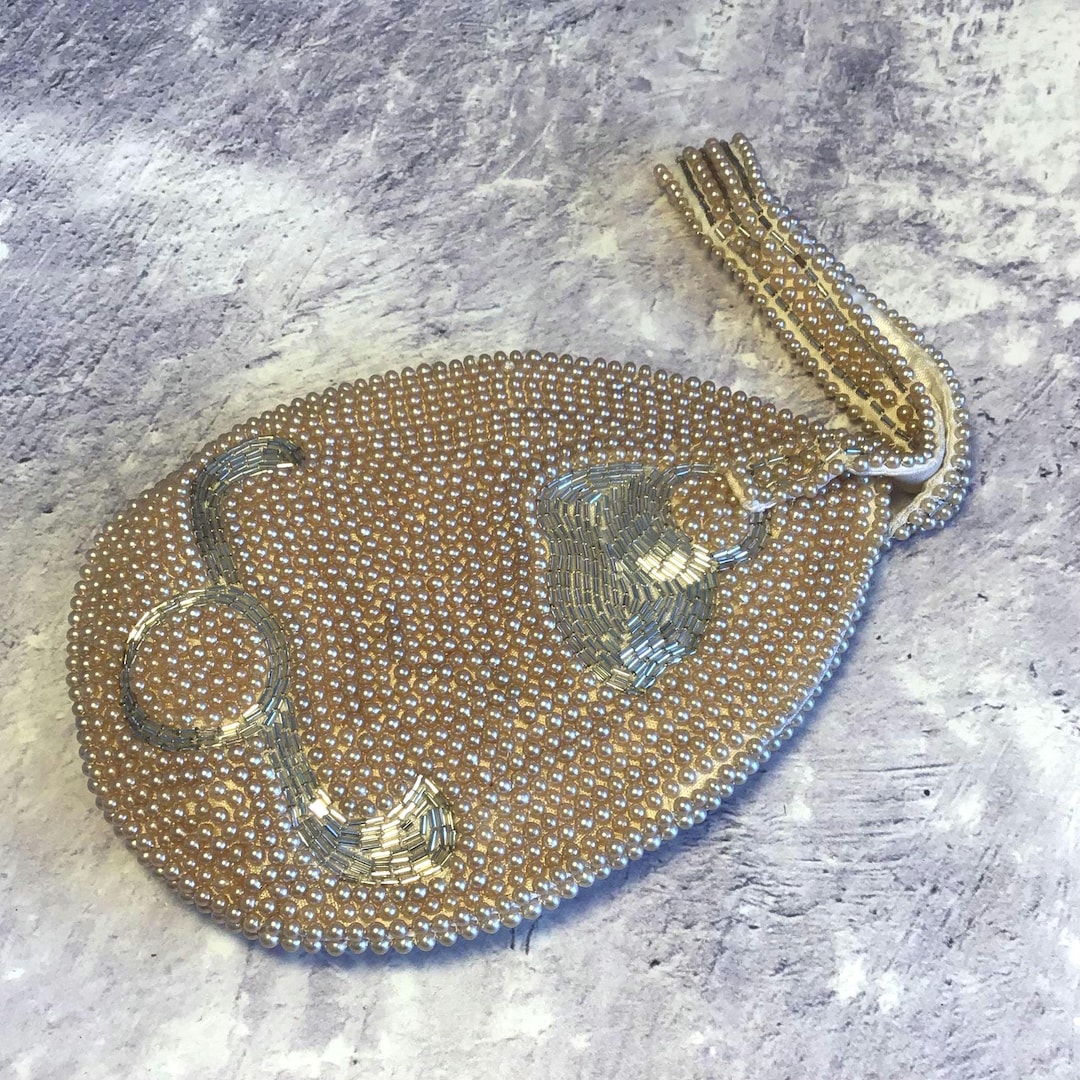 Vintage 1950s Beaded Evening Bag, Pearl & Silver Teardrop Bridal Purse ...