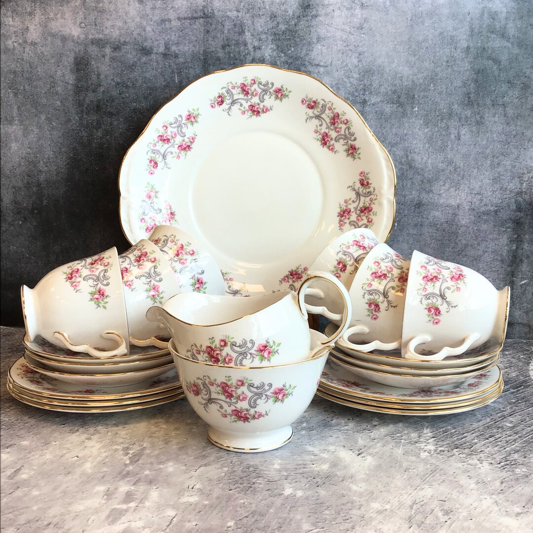 Complete Vintage Royal Osborne Fine Bone China Teaset 8595 Pink Roses ...