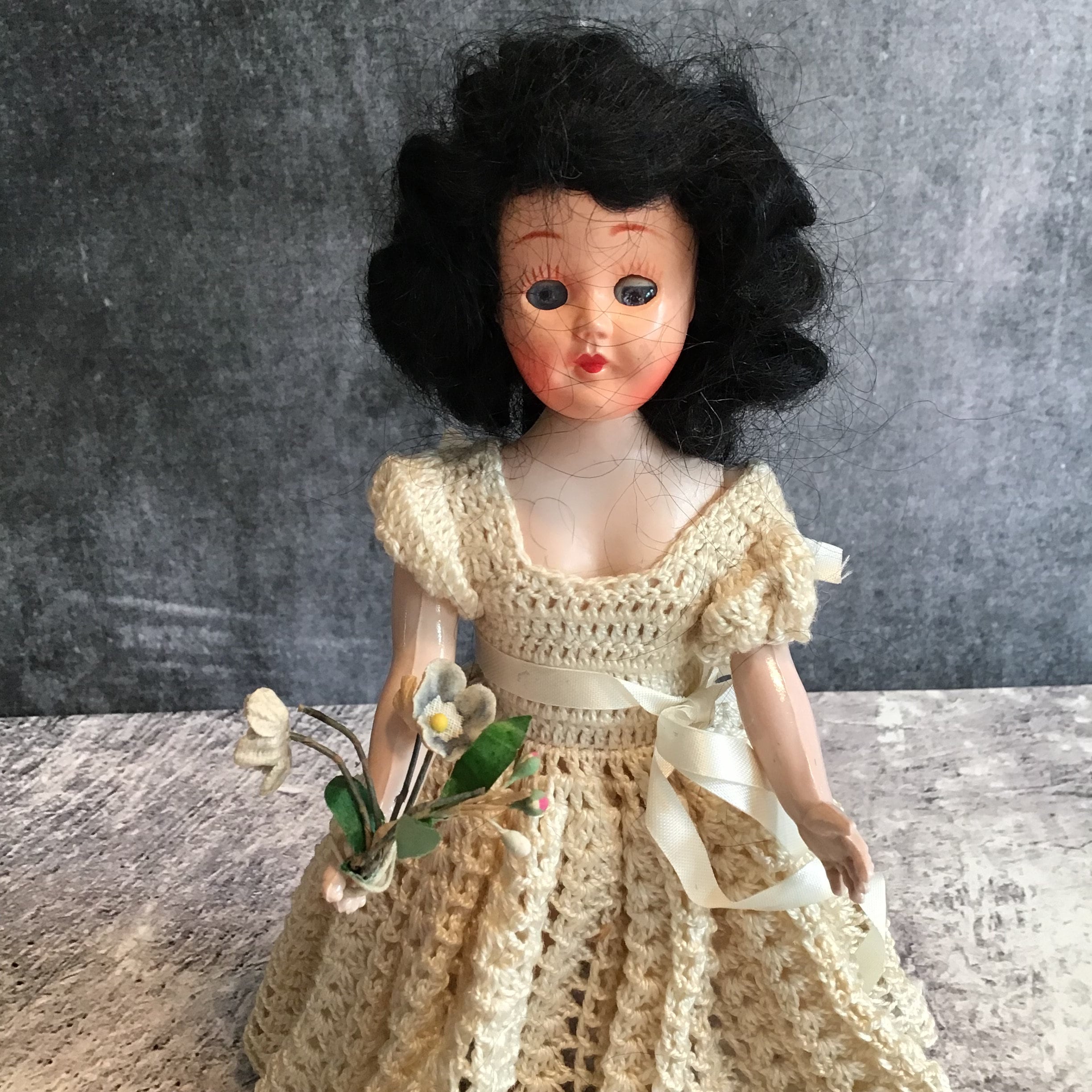 Rare Vintage Lingerie Lou Doll With Cream Crochet Dress 7.5 Inches, an ...