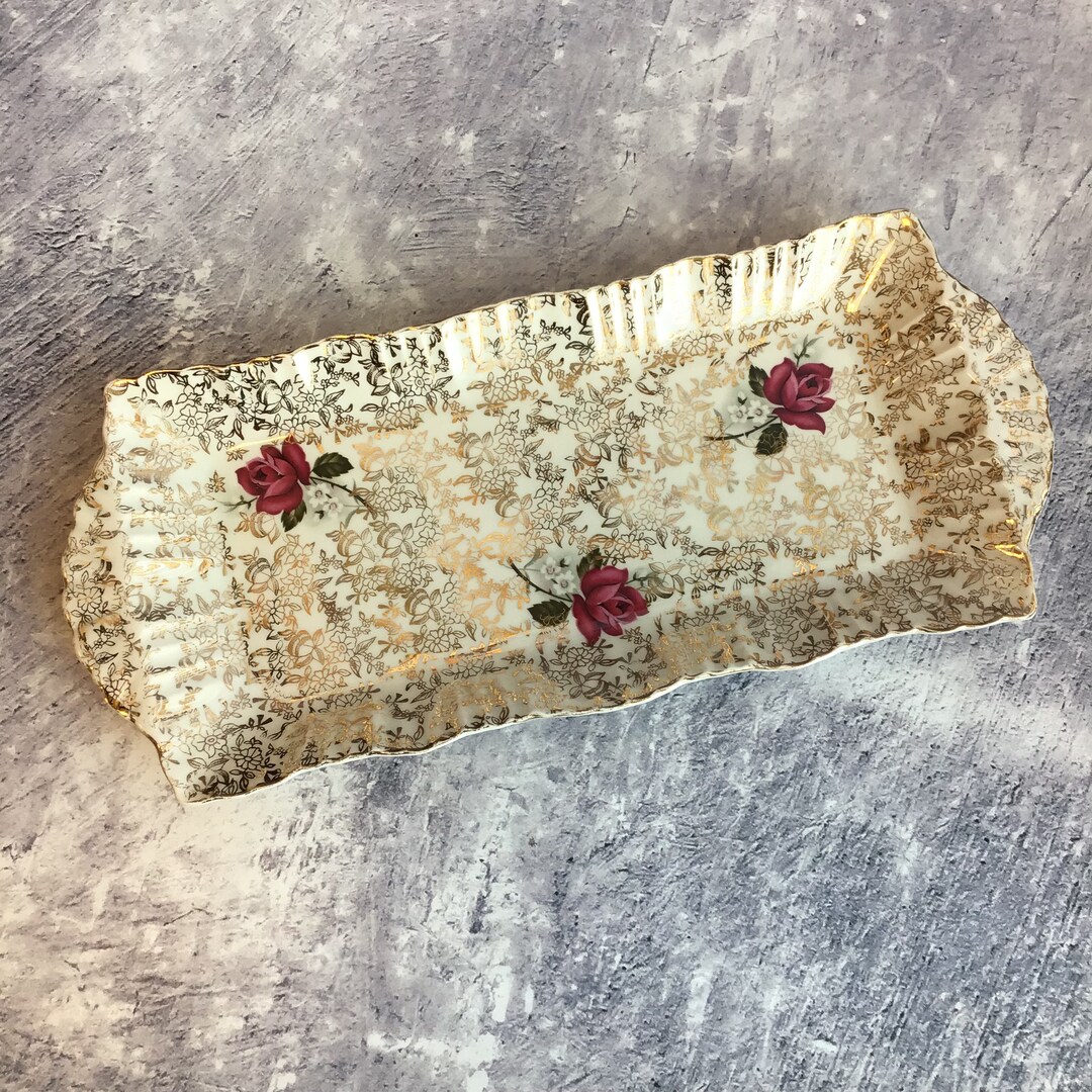 Vintage Beswick 2164 China Sandwich Plate - Gold Chintz and Red Rose ...