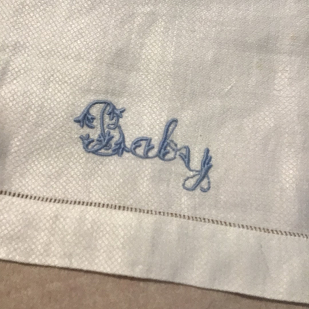 Vintage / Antique White Linen Baby Huck Towel With Blue Embroidery - Etsy