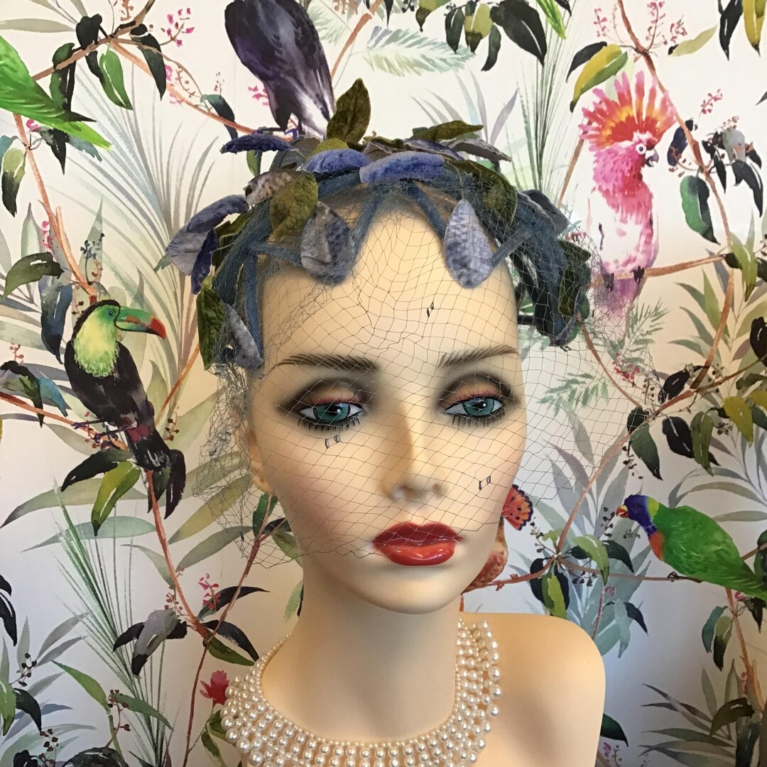 Beautiful Vintage 1940s/50s Blue and Green Velvet Leaf Cocktail Hat ...