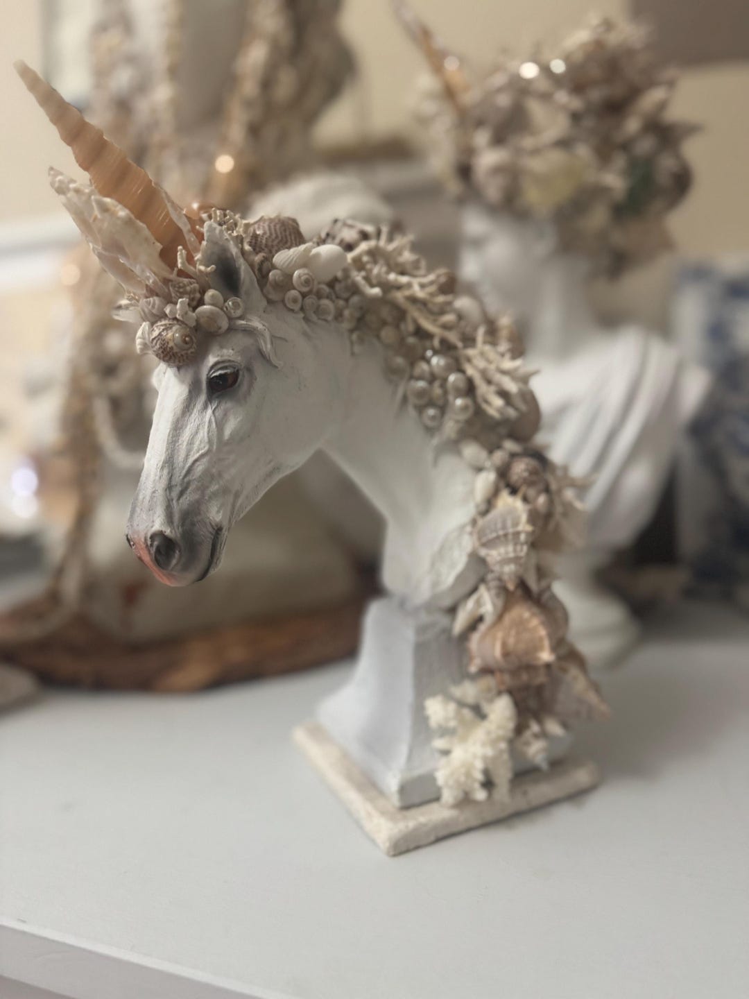 Handmade Seashell Unicorn Sculpture • Coastal Home Decor Horse Bust - Etsy