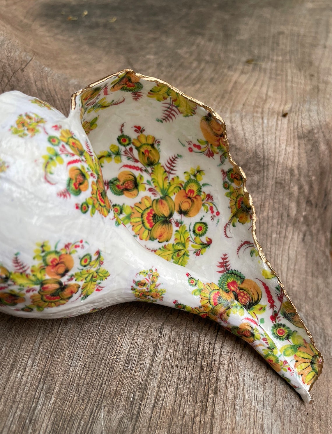 Decoupage Shell Floral Folk Pattern Gift for a Friend - Etsy