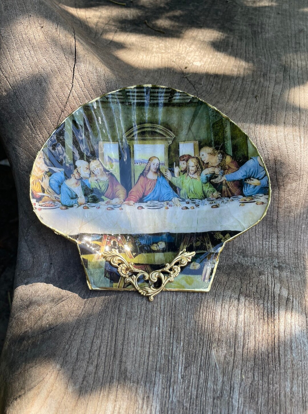 Leonardo Da Vinci 'last Supper' Decoupage Scallop Shell With Gold Leaf ...