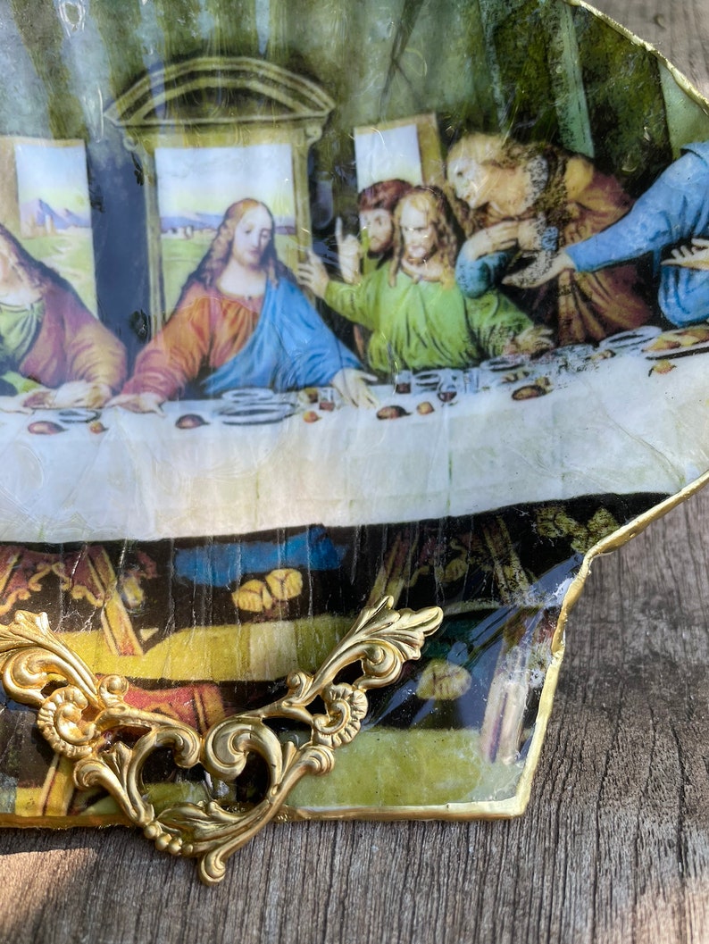 Leonardo Da Vinci 'last Supper' Decoupage Scallop Shell With Gold Leaf ...