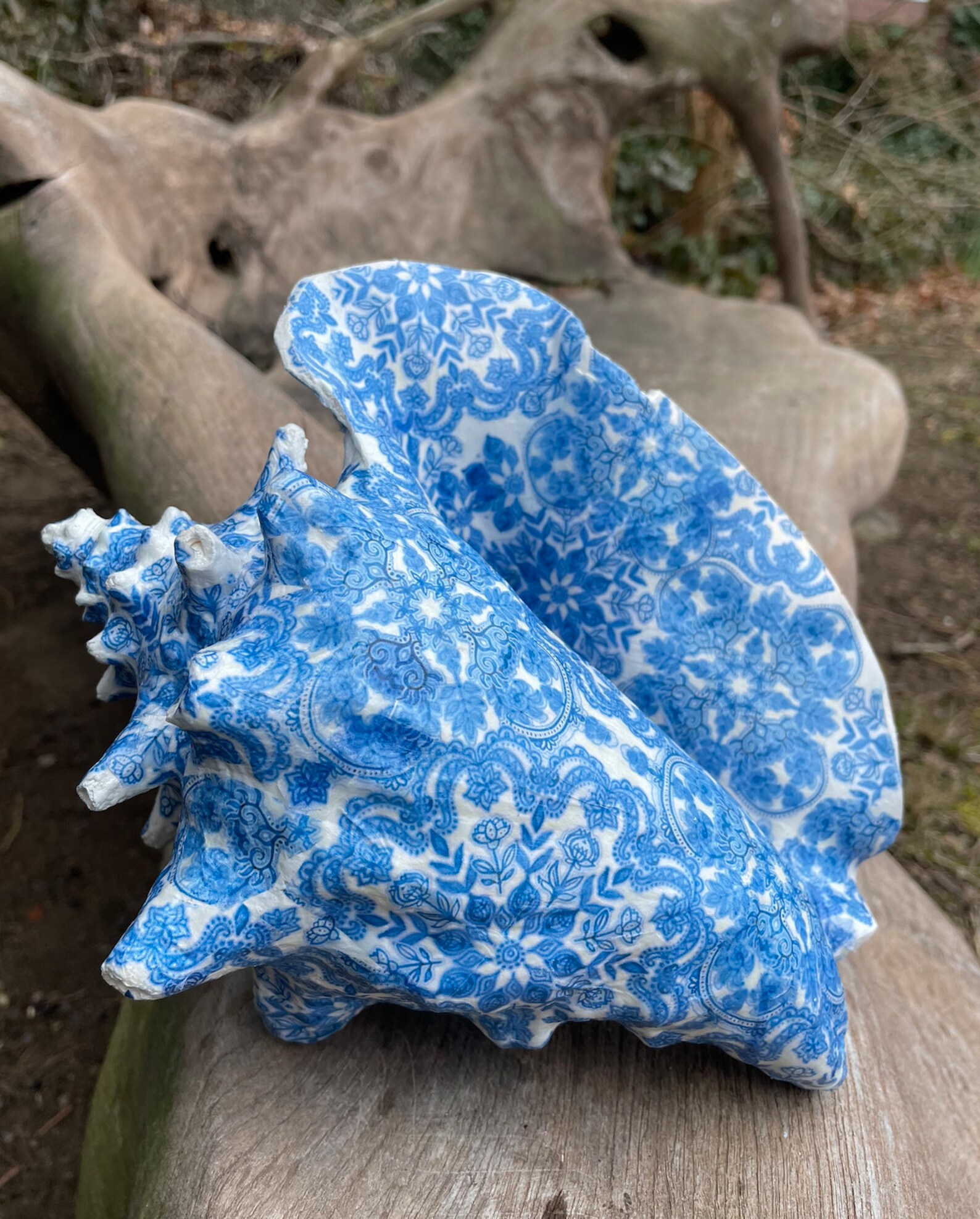Conch Shell Decoupage Shell Chinoiserie Blue and White - Etsy