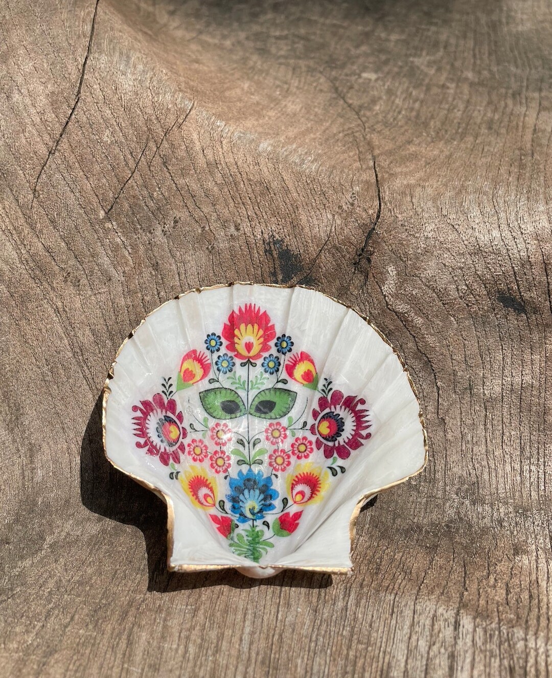 Polish Floral Art Polish Folk Art Decoupage Shell Gift for - Etsy