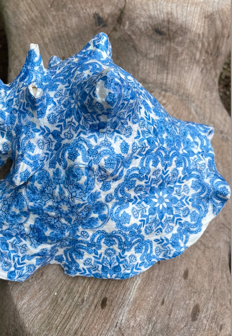Conch Shell Decoupage Shell Chinoiserie Blue and White - Etsy