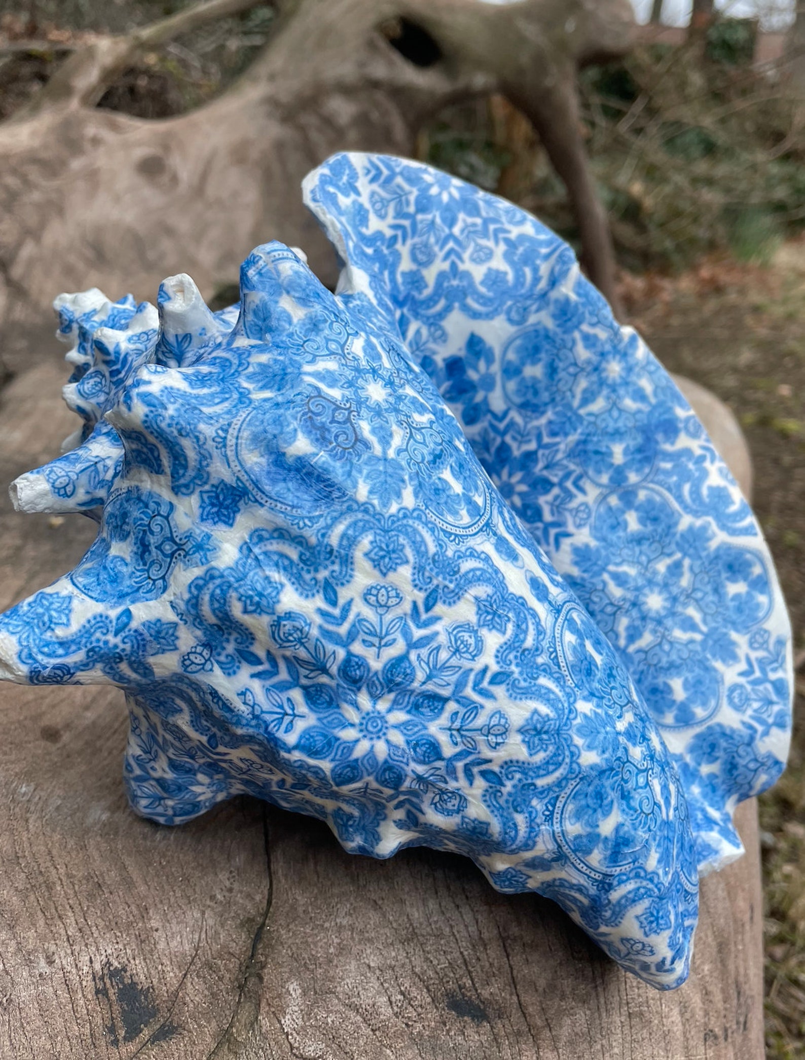 Conch Shell Decoupage Shell Chinoiserie Blue and White - Etsy