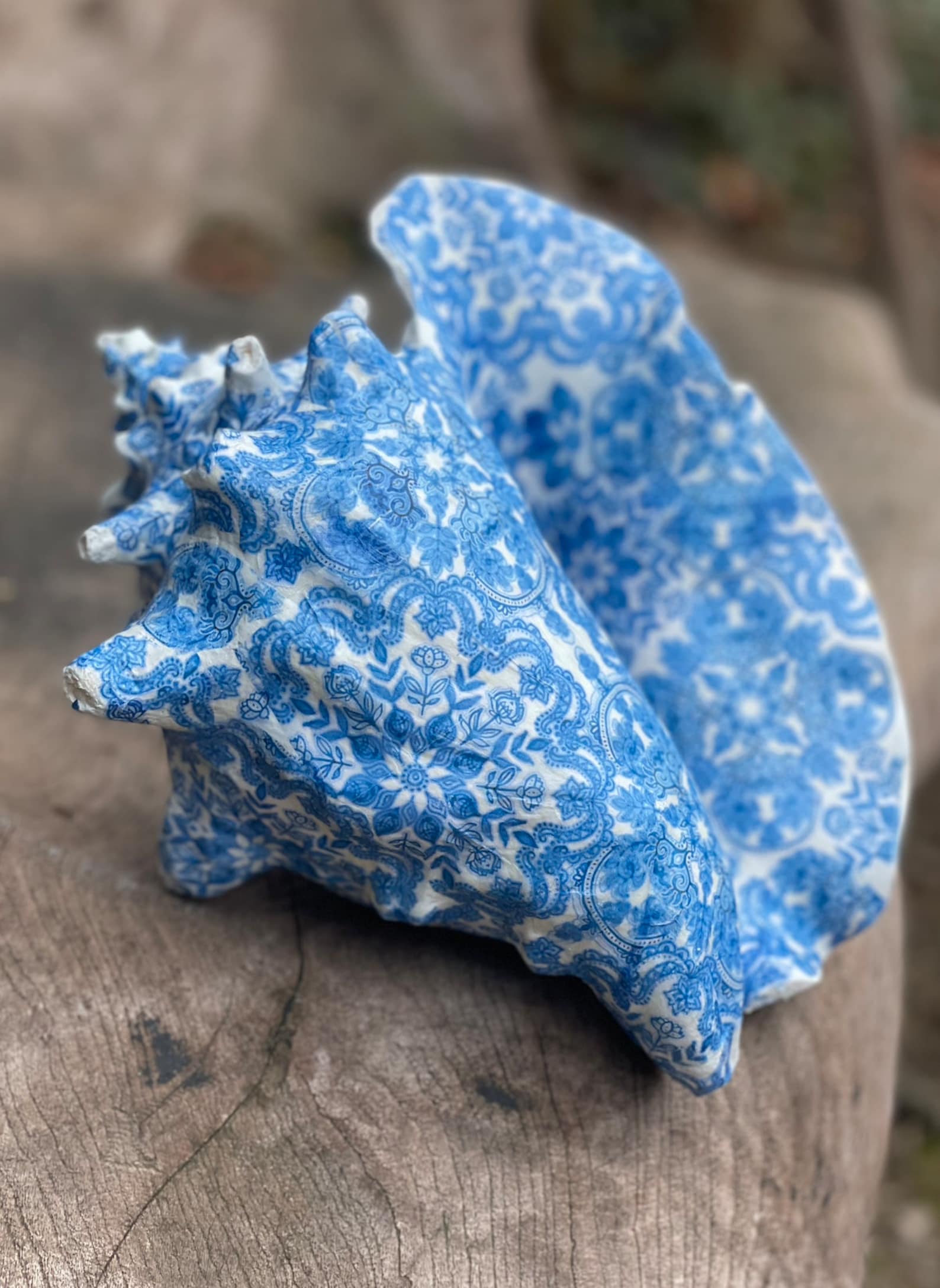 Conch Shell Decoupage Shell Chinoiserie Blue and White - Etsy
