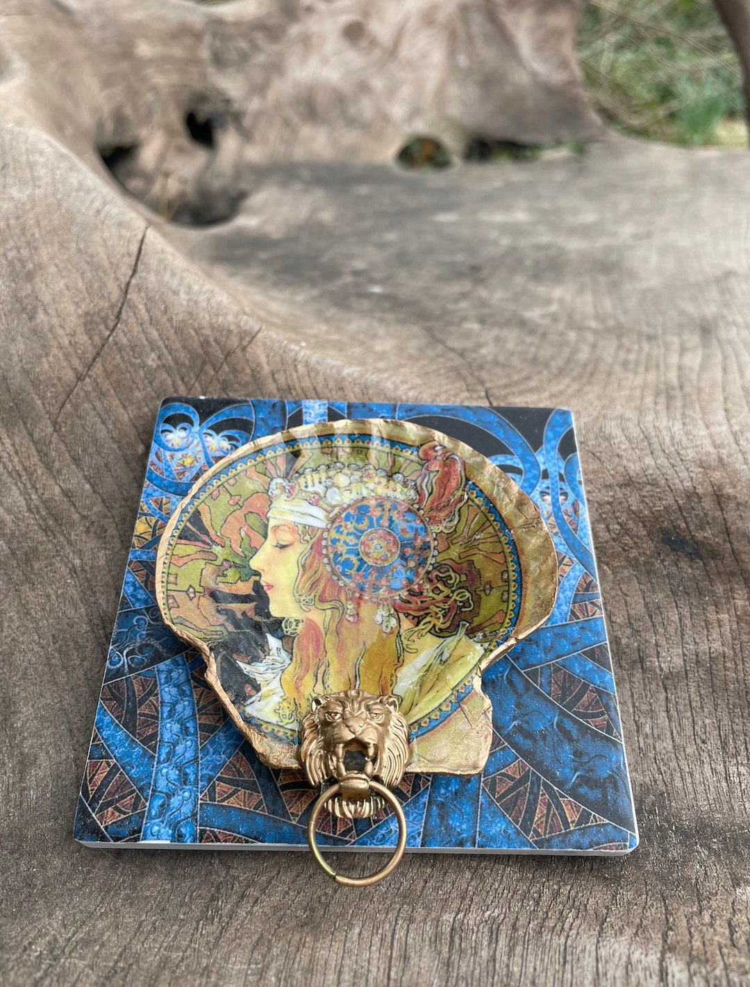 Handmade Alphonse Mucha Tile Art: Decoupage Shell Decor - Etsy