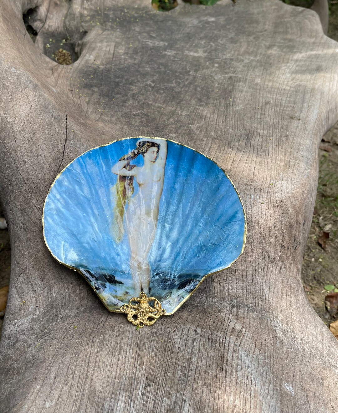 Venus, Nude, Nymph, Decoupage Shell, Trinket Dish, Unique Gift, Large ...