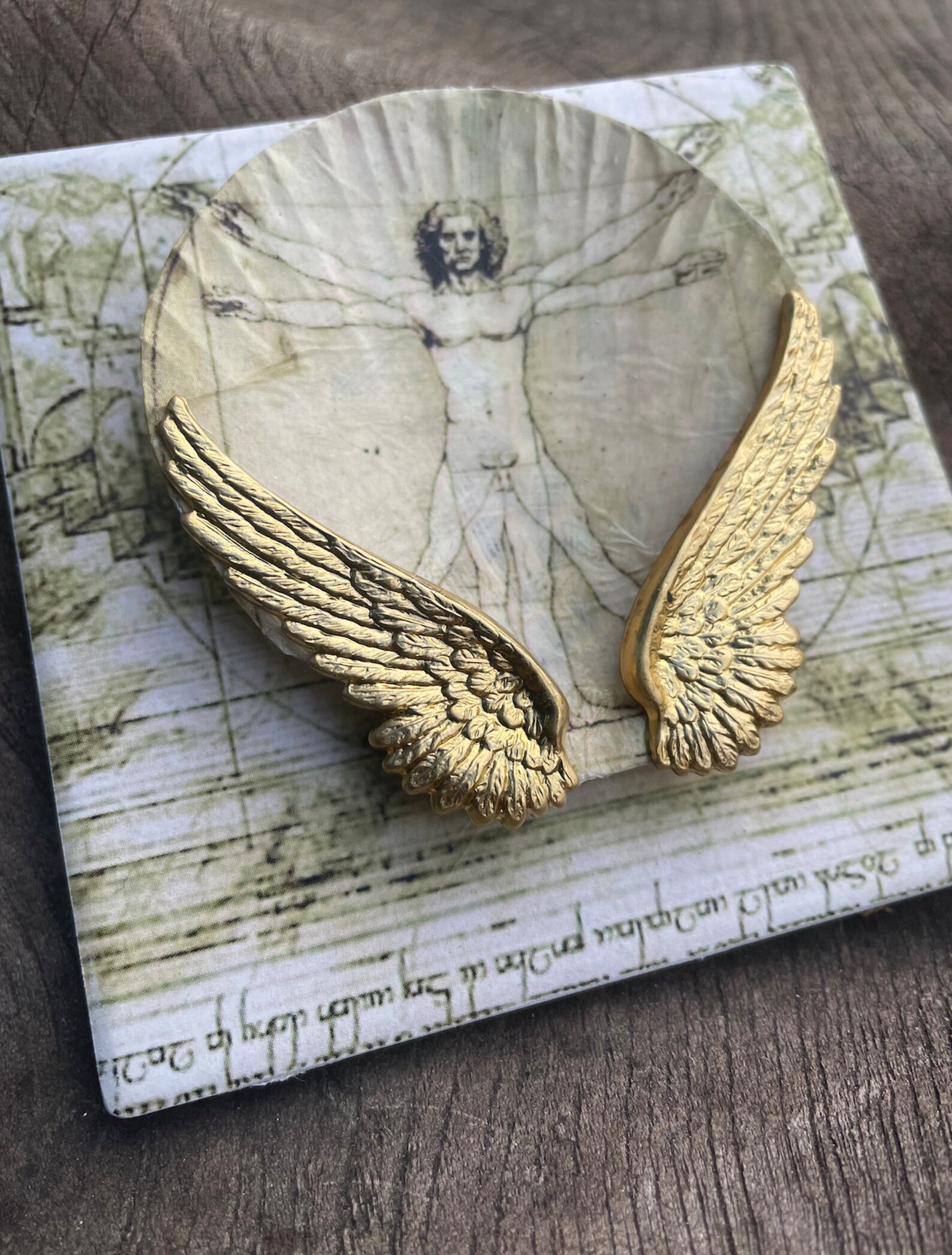 Leonardo Da Vinci Tile: Decoupage Shell With Golden Angel Wings - Etsy