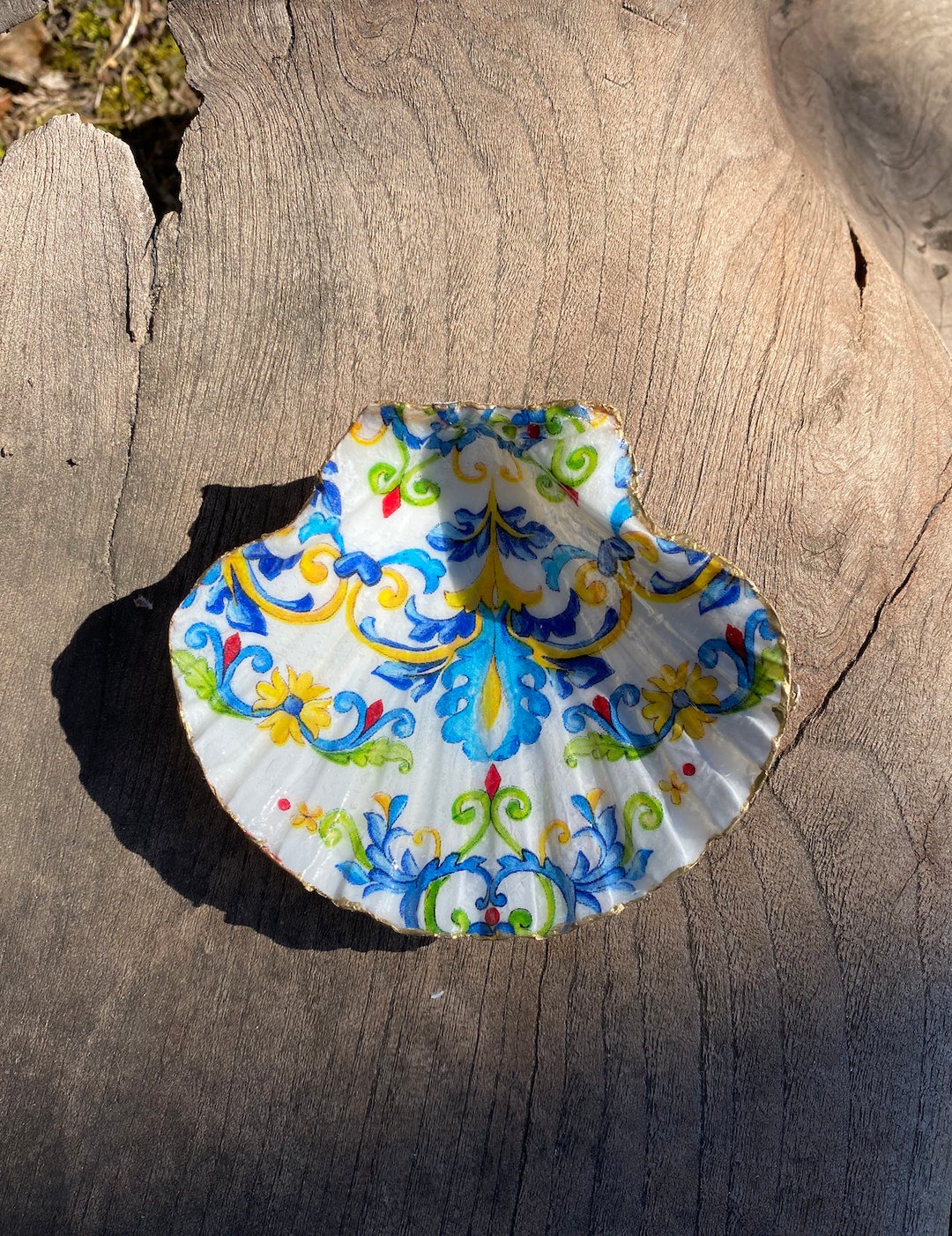 Decoupage Scallop Shell Ring Dish: Gold Leaf Coastal Decor - Etsy