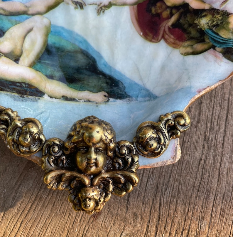 The Creation of Adam Decoupage Shell Dish: Religious Home Decor - Etsy