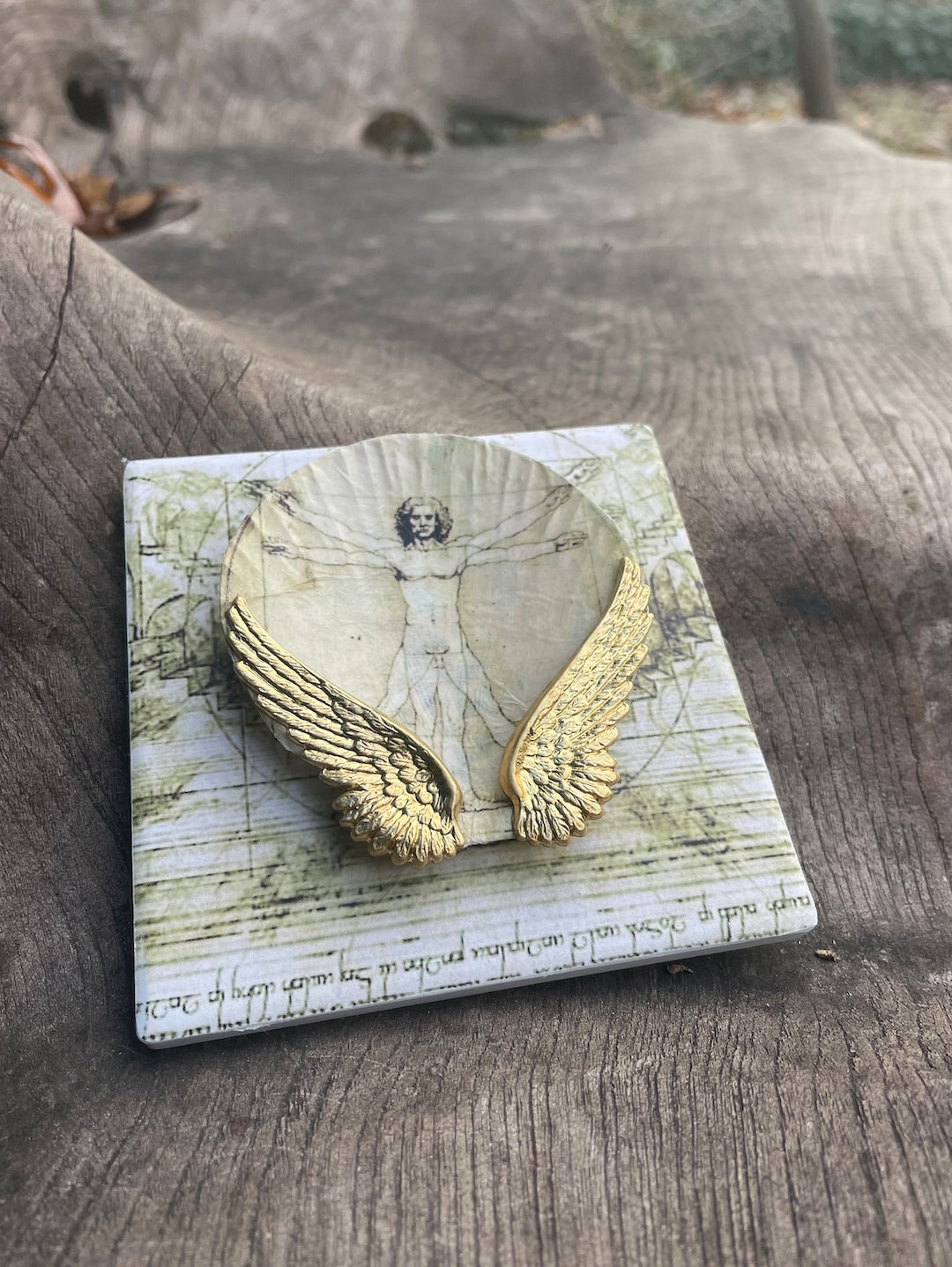 Leonardo Da Vinci Tile: Decoupage Shell With Golden Angel Wings - Etsy