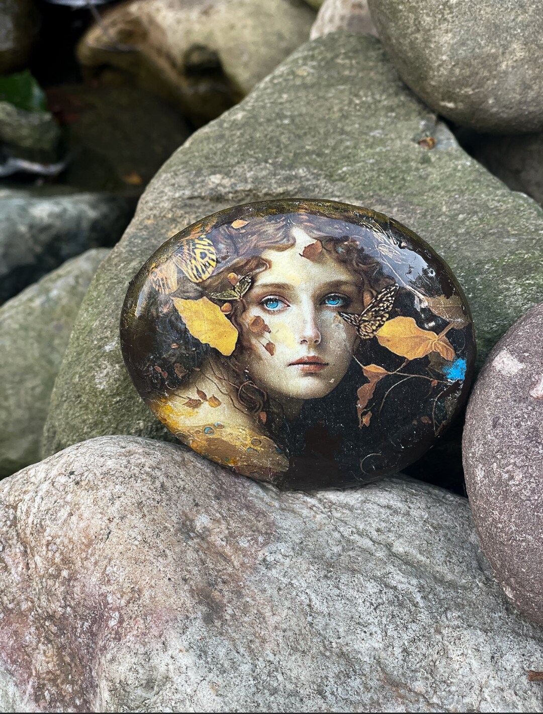 Rock, Stone, Hand Painted Stone, Decoupage Rock, Handmade, Gift, Gifts ...