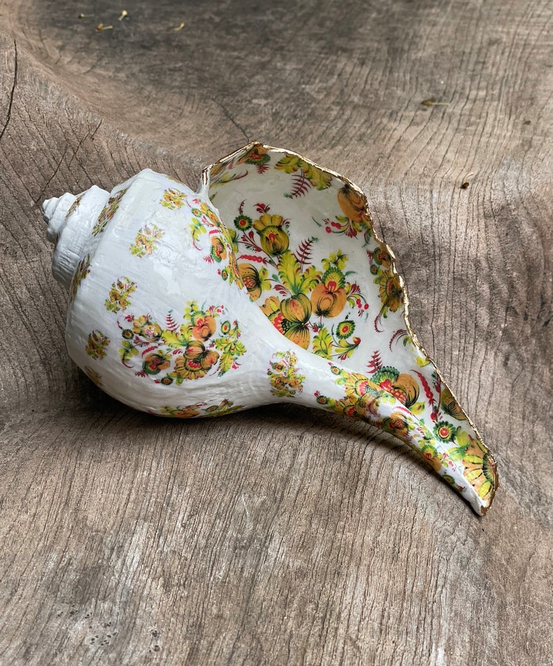 Decoupage Shell Floral Folk Pattern Gift for a Friend - Etsy