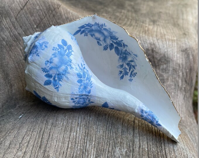 Decoupage Shell, Blue and White, Delft, Birthday Gift, Gift for a ...