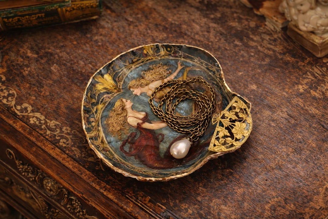 Seashell With Mermaids – Victorian Style Decorative Shell, Romantic ...