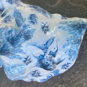 Conch Shell, Coastal House, Blue and White, Fish, Decoupage Shell, Home ...
