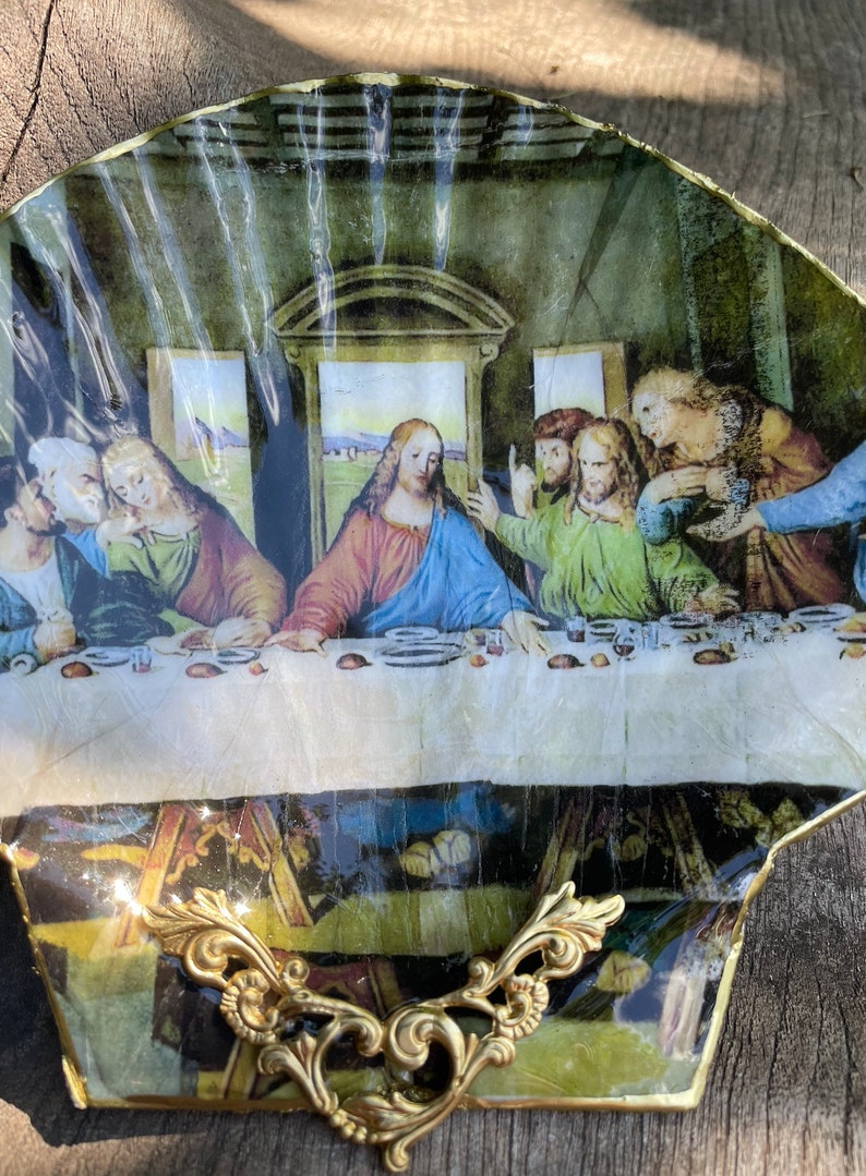 Leonardo Da Vinci 'last Supper' Decoupage Scallop Shell With Gold Leaf ...