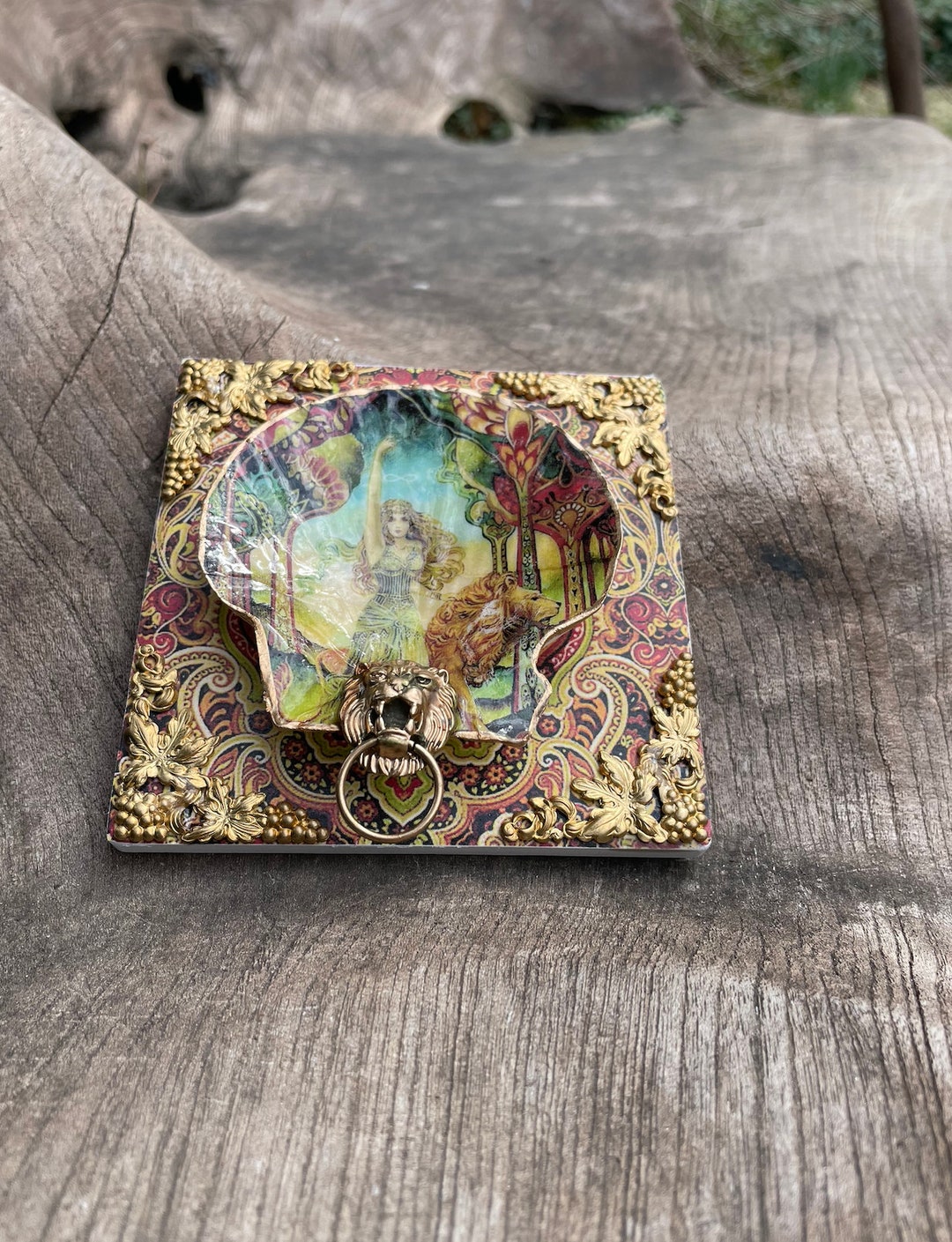 Decoupage Tile Art: Fairy Tarot Scallop Shell, Gold Leaf Decor - Etsy