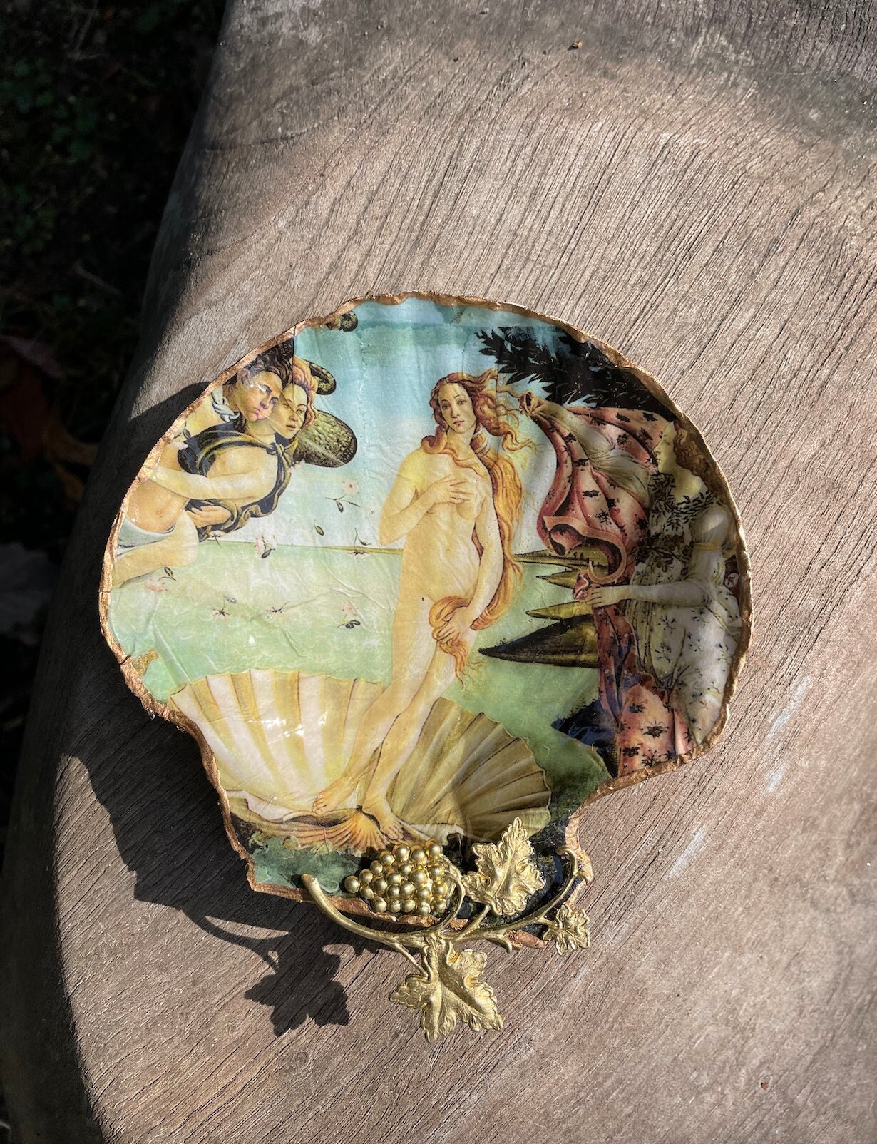 Handmade Birth of Venus Decoupage Scallop Shell: Gold Leaf Trinket Dish ...